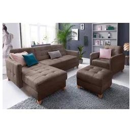 Ecksofa exxpo - SOFA FASHION "Elio, kompakt, bequem & zeitloses Design, Breite 217cm, L-Form", braun (chocco), B:217cm T:157cm, Luxus-Kunstleder;NaturLEDER (echtes Rindsleder) in Sitz und R&uuml;cken. Korpus in passendem Kunstleder SOFTLUX bezogen, Sofas, Ecksofa, wahlweise mit Bettfunktion