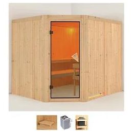 Sauna Karibu "Marit", beige (naturbelassen), Saunaofen, integrierte Steuerung, 9 kW, Saunen, Ofen 9 kW integr. Strg