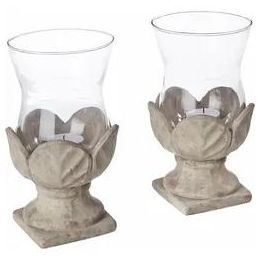 Windlicht Home Affaire "Antik-Windlicht", grau, B:12cm H:20cm T:12cm, Glas, Keramik, Kerzenhalter, Windlicht