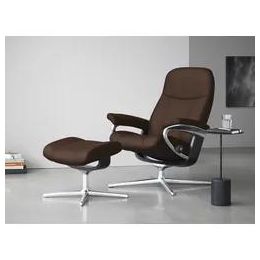 Relaxsessel stressless "Consul", braun (malt braun batick), B:78cm H:97cm T:70cm, Leder BATICK: BATICK ist ein leicht korrigiertes, durchgef&auml;rbtes und genarbtes M&ouml;belleder, bei dem die meisten Unebenheiten und Spuren in der Regel entfernt wurden., Sessel, Relaxsessel, mit Cross Base, Gr&ouml;&szlig;e S, M & L, Holzakzent Schwarz
