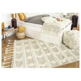 Wollteppich me gusta "Bohist 425", beige (creme, khaki), B:200cm H:18mm L:290cm, Wolle, Teppiche, Wohnzimmer, Hoch-Tief-Struktur, Boho, Ethno
