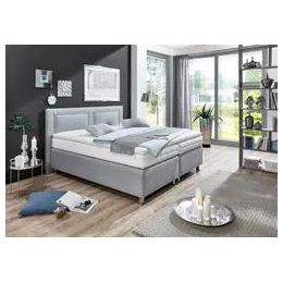 Boxspringbett, grau (hellgrau), Strukturstoff, Liegefl&auml;che B/L: 90cm x 200cm, H3, Bonnell-Federkernmatratze, Bezug Topper 100% Polyester, waschbar bis 60C;Bezug Unterbox und Kopfteil: Strukturstoff (77% Polyester und 23% Viskose);Zierkissen: gef&uuml;llt mit Hohlfaser-Polyesterwatte (100% Polyester), Bezug aus 100% Polyester;Bezug Obermatratze 100% Polyester, waschbar bis 60C, Westfalia Schlafkomfort, 