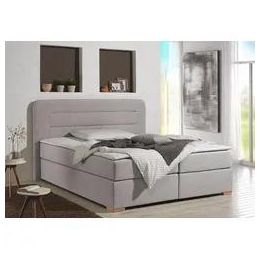 Boxspringbett Home Affaire "Manchester", grau (silbergrau), B:180cm L:208cm, Strukturstoff-Bezug (100% Polyester), Komplettbetten, Boxspringbett, 5 Breiten, 3 Ausf&uuml;hrungen, 2 H&auml;rtegraden, Topper, Steppung