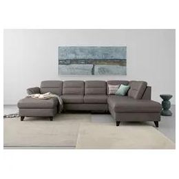 Sit & More Wohnlandschaft SIT & MORE "Mellum U-Form", grau (anthrazit), B:306cm H:87cm T:212cm, 100% Polyester, Sofas, Wohnlandschaft, Federkern, wahlweise mit Bettfunktion, Stauraum und Armteilfunktion