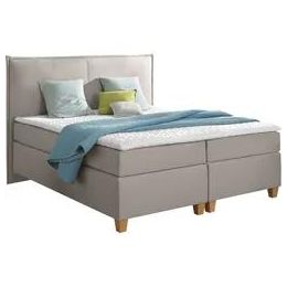 Boxspringbett Home Affaire "Houssay", beige, B:132cm L:205cm, Struktur fein (100% Polyester), Komplettbetten, Boxspringbett, inkl. Topper, 5 Breiten, 2 H&auml;rtegraden auch in &Uuml;berl&auml;nge 220 cm