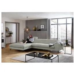 Ecksofa W.Schillig "piedroo, Designsofa mit tollem Sitzkomfort, bequem, L-Form", grau (stone r66), B:343cm H:70cm T:193cm, Chenille-Flachgewebe R66 (85% Polyester, 15% Nylon), Sofas, Ecksofa, Kopfteilverstellung, wahlweise mit Sitztiefenverstellung, Breite 343cm