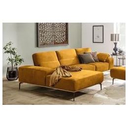 Ecksofa W.Schillig "run, Designsofa mit tollem Sitzkomfort, bequem, L-Form", gelb (brandy s37), B:319cm H:88cm T:178cm, Longlife Xtra-Leder Z73: Naturwalkleder der Luxusklasse aus den erlesensten Rohh&auml;uten. Hautst&auml;rke 1, 1 &ndash; 1, 3 mm;ROHLEDER Jacquard-Flachgewebe Q2 W60 (63% Polyester, 37% Polyacryl);ROHLEDER Chenille-Flachgewebe Q2 W77 (68% Polyacryl, 32% Polyester);Stoff S37 (100% Polyester), Sof