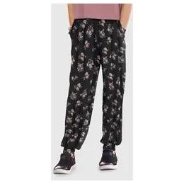 Haremshose Kidsworld "Viskosehose mit Blumen-Allover", M&auml;dchen, Gr. 164/170, N-Gr, schwarz (schwarz, gebl&uuml;mt), Jersey, Obermaterial: 95% Viskose, 5% Elasthan, gebl&uuml;mt, mehrfarbig, bequem lang, Hosen Haremshose, in bequemer Form