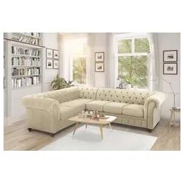 Chesterfield-Sofa Home Affaire "Duc Ecksofa L-Form", beige, B:255cm H:74cm T:214cm, Samtoptik (100% Polyester);Samtoptik (100% Polyester);Luxus-Microfaser Lederoptik (100% Polyester), Sofas, hochwertige Knopfheftung im R&uuml;cken, Samtoptik mit changierender Optik