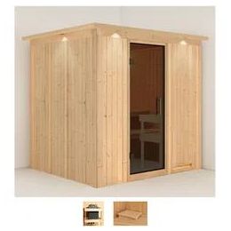 Sauna Karibu "Sodin", beige (naturbelassen), ohne Ofen, (ohne Ofen), Saunen, ohne Ofen