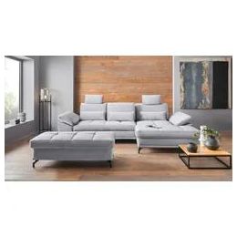 Ecksofa OTTO HOME "Costello L-Form, B: 301 cm mit Sitztiefen-, Armteilverstellung &", grau (hellgrau), B:301cm H:89cm T:176cm, 100% Polyester;Samtoptik (100% Polyester), Sofas, Ecksofa, 3 Nierenkissen, optional Bettfunktion & Bettkasten