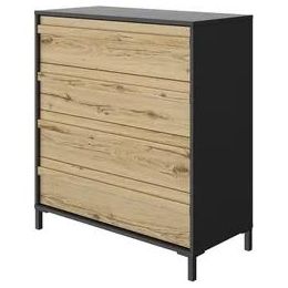 Schubkastenkommode GAMI "Mimizan", schwarz (schwarz, eiche helvezia), B:94cm H:104cm T:45cm, Holzwerkstoff, Sideboards