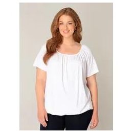 Ballonshirt Base Level Curvy "Yoni", Damen, Gr. 44, wei&szlig;, Single Jersey, Obermaterial: 94% Viskose, 6% Elasthan, unifarben, figurumspielend h&uuml;ftlang, Rundhals, abgesteppt, Shirts Ballonshirt, mit gerafftem Rundhalsausschnitt