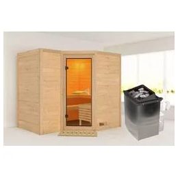 Sauna Karibu "Sanna 2", beige (naturbelassen), Saunaofen, integrierte Steuerung, 9 kW, Saunen, Ofen 9 kW integr. Strg