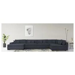 Wohnlandschaft Home Affaire "Skara U-Form", blau (graublau), B:390cm H:86cm T:190cm, 100% Polyester, Sofas, Wohnlandschaft, Lounge-Sofa mit Federkernpolsterung, in vielen Bezugsvarianten
