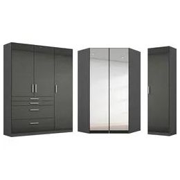 Schrank-Set Rauch "Kleiderschrank Schrank Garderobe Garderobenschrank Eckschrank HOMBURG", grau (graumetallic, hochglanz effektgrau), B:253cm H:197cm T:163cm, Holzwerkstoff, Kastenm&ouml;bel-Sets, viel Stauraum, oberer Schubkasten mit Einteilung MADE IN GERMANY