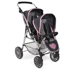 Bayer Chic 2000 Puppen-Zwillingsbuggy CHIC2000 "Twinny, Grau-Navy", blau (melange grau, navy), Puppenwagen, KinderB:63cm H:77cm T:63cm, Kunststoff, Metall, Stoff, mit schwenkbaren Vorderr&auml;dern, B:63cm H:77cm T:63cm