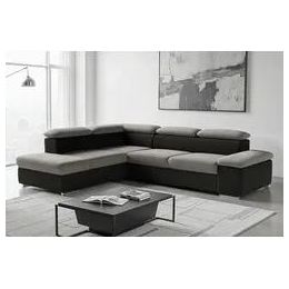 Sit & More Ecksofa SIT & MORE "Valentine L-Form, B: 272 cm", schwarz (schwarz, grau), B:272cm H:73cm T:226cm, 100% Polyester;Luxus-Kunstleder/Struktur (88% Polyester, 12% Polyamid), Sofas, Ecksofa, mit Arm- & Kopfteilverstellung, optional mit Bettfunktion