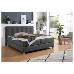 Boxspringbett Home Affaire, grau (anthrazit), B:178cm L:209cm, Komplettbetten, Boxspringbett, inklusive Komfortschaum-Topper