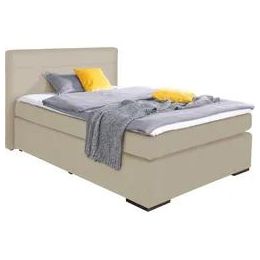 Boxspringbett Alina "Nikki", beige (schlamm tls 49), B:153cm L:214cm, Komplettbetten, Boxspringbett, inklusive Matratze und Topper, F&uuml;&szlig;e schwarz