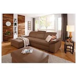 Ecksofa Home Affaire "Mauritius L-Form", braun, B:287cm T:178cm, Struktur fein (100% Polyester);Luxus-Microfaser Lederoptik (100% Polyester);Soft clean (98% Polyester, 2% Polyamid), Sofas, Ecksofa, mit Kopfteil- und Armlehnverstellung, mit Bettfunktion und Bettkasten