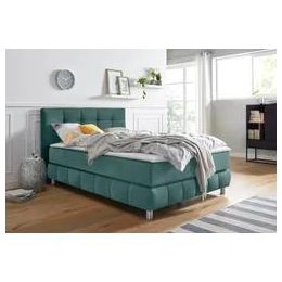 Boxspringbett Home Affaire "Salo", blau (petrol), B:134cm L:211cm, Struktur (100% Polyester);Bezug der Spiegelfl&auml;che Matratzendrell aus 100% Polyester;Samtoptik (100% Polyester), Komplettbetten, Boxspringbett, incl. Topper, 6 Breiten, 2 H&auml;rtegrade, TFK auch in H&auml;rtegrad 4