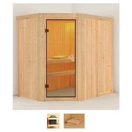 Sauna Karibu "Clara", beige (naturbelassen), ohne Ofen, (ohne Ofen), Saunen, ohne Ofen