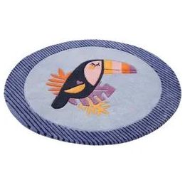 Kinderteppich Esprit "E-Toucan ESP-4373" Gr. 9, blau, H:9mm &Oslash;:100cm, Kunstfaser, Teppiche, Kinderteppich, besonders weich, Motiv Toucan