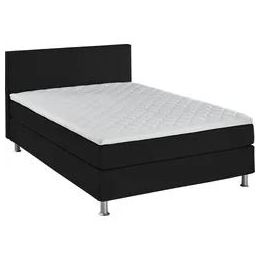 Boxbett "Edison", schwarz, B:140cm L:209cm, Bezug Bett: Strukturstoff (65% Polypropylen, 35% Polyester), ATLANTIC HOME COLLECTION, Komplettbetten, Boxspringbett, inkl. Bonnellfederkern-Matratze und Topper