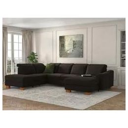 Sit & More Wohnlandschaft SIT & MORE "Dundee U-Form", braun (espresso), B:338cm H:86cm T:219cm, Sofas, Wohnlandschaft, mit Federkern und Massivholzf&uuml;&szlig;en, wahlweise mit Kopfteilverstellung