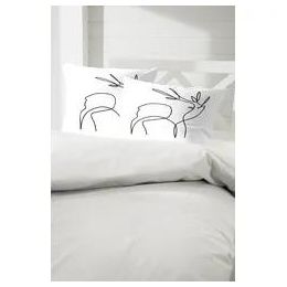 Bettw&auml;sche Primera "Pablo picasnow", schwarz-wei&szlig; (wei&szlig;, schwarz), B/L: 155cm x 220cm, 1 Stk., 1 Stk., Satin, B/L: 80cm x 80cm, 2 Stk., Satin, Obermaterial: 100% Baumwolle, Bettw&auml;sche, Bettw&auml;sche, mit abstraktem Rentier