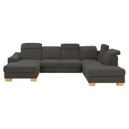Wohnlandschaft Home Affaire "Dundee U-Form", grau (anthrazit), B:338cm H:86cm T:219cm, Struktur fein (100% Polyester), Sofas, Wohnlandschaft, wahlweise mit Kopfteilverstellung und zus&auml;tzlich mit Bettfunktion