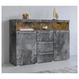 Sideboard OTTO HOME "India,Breite 132cm stilvolle Anrichte mit 2T&uuml;ren, 3 Schubladen", schwarz (schiefer, schiefer), B:132cm H:92cm T:38,5cm, ABS-Kunststoff, FSC-zertifizierter Holzwerkstoff, Kunststoff, Metall, Sideboards, Sideboard, Kommode viel Stauraum, Einlegeb&ouml;den verstellbar,ohne Beleuchtung