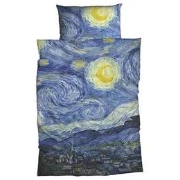 Bettw&auml;sche Goebel "Starry Night", blau (moonlight blau), B/L: 135cm x 200cm, 1 Stk., 1 Stk., Satin, B/L: 80cm x 80cm, 2 Stk., Satin, Obermaterial: 100% Baumwolle, Bettw&auml;sche, Bettw&auml;sche, geniales Design von Vincent van Gogh