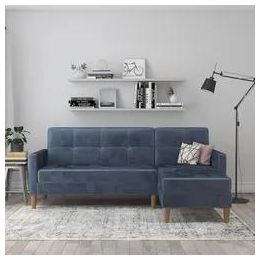 Ecksofa DOREL HOME "Lilly, L-Form", blau, B:212cm H:82cm T:153cm, Veloursstoff 100% Polyester, Sofas, Ecksofa, mit Bett-Funktion, Recamiere beidseitig montierbar, Sitzh&ouml;he 43 cm