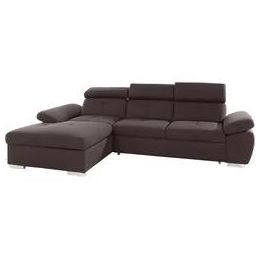 Ecksofa exxpo - SOFA FASHION "Spring, super bequem, mit Armteil- und Kopfteilfunktion", braun (mocca), B:284cm H:81cm T:181cm, Luxus-Microfaser (100% Polyester);Struktur (100% Polyester);NaturLEDER (echtes Rindsleder) in Sitz und R&uuml;cken. Korpus in passendem Kunstleder SOFTLUX bezogen, Sofas, Ecksofa, L-Form, wahlweise mit Bettfunktion und Bettkasten