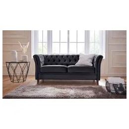 Chesterfield-Sofa Home Affaire "Reims", grau (anthrazit), B:180cm H:76cm T:88cm, Samtoptik (100% Polyester), Sofas, mit echter Chesterfield-Knopfheftung, hochwertige Verarbeitung