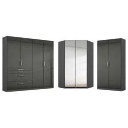 Schrank-Set Rauch "Kleiderschrank Schrank Garderobe Garderobenschrank Eckschrank HOMBURG", grau (graumetallic, hochglanz effektgrau), B:298cm H:197cm T:208cm, Holzwerkstoff, Kastenm&ouml;bel-Sets, viel Stauraum, oberer Schubkasten mit Einteilung MADE IN GERMANY