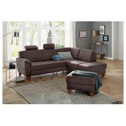 Ecksofa Home Affaire "Alta L-Form", braun (dunkelbraun), B:250cm H:89cm T:201cm, Struktur ( 100% Polyester);Struktur fein ( 100% Polyester);Luxus-Microfaser ALTARA NUBUCK (100% Polyester), Sofas, Ecksofa, mit Federkern und Kontrastnaht, F&uuml;&szlig;e Buche eichefarben