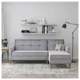 Ecksofa DOREL HOME "Lilly, L-Form", grau (hellgrau), B:212cm H:82cm T:153cm, Veloursstoff 100% Polyester, Sofas, Ecksofa, mit Bett-Funktion, Recamiere beidseitig montierbar, Sitzh&ouml;he 43 cm
