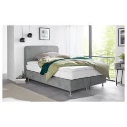 Boxspringbett, grau, B:150cm L:212cm, Bezug Kaltschaum-Topper: mit Klimafaser versteppt, 100% Polyester;Bezug untere Box und Kopfteil: wahlweise hochwertiger Microvelour (100% Polyester), feiner Strukturstoff (100% Polyester) oder Kunstleder;Bezug Obermatratze: 100% Polyester, Bezug abnehm- und waschbar bis 60C, Westfalia Schlafkomfort, Komplettbetten, Boxspringbett, inkl. Kaltschaum-Topper