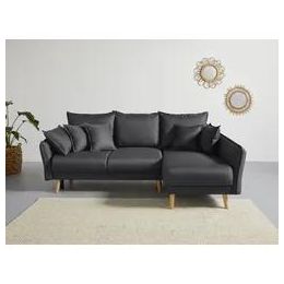 Ecksofa Home Affaire "Granbo L-Form, B: 240 cm", grau (anthrazit), B:240cm H:95cm T:170cm, 100% Polyester, Sofas, Ecksofa, Bettfunktion, Bettkasten, Taschen & 5 Zierkissen, Federkern