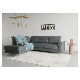Sit & More Ecksofa SIT & MORE "Sinatra L-Form", grau (dunkelgrau), B:251cm H:85cm T:220cm, 98% Polyester, 2% Polyamid, Sofas, Ecksofa, mit Ottomane, optional mit Kopfteilverstellung und Armteilfunktion