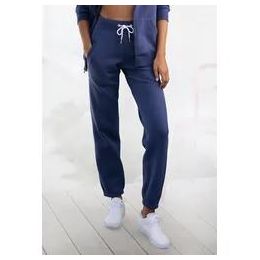 H.I.S. Sweathose H.I.S, Damen, Gr. 40/42, N-Gr, blau (marine), angeraute Sweatware, Obermaterial: 100% Baumwolle, unifarben, Basic, schmal lang, Hosen Sweathose, mit Eingrifftaschen, Loungewear