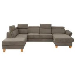 Wohnlandschaft Home Affaire "Conville U-Form", braun (savannah), B:322cm H:84cm T:217cm, 100% Polyester, Sofas, Wohnlandschaft, Kopfteilverstellung wahlweise mit Bettfunktion und Bettkasten