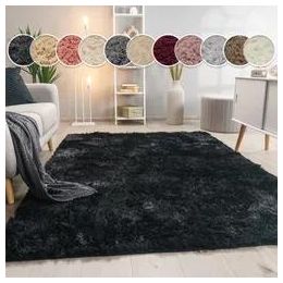 Hochflor-Teppich Paco Home "Silky 591", schwarz, B:160cm H:37mm L:220cm, Polyester, Teppiche, Uni-Farben, besonders weich und kuschelig