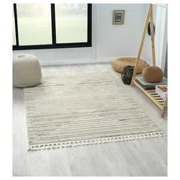 Teppich "Enya 2, LAGERR&Auml;UMUNG", beige (creme, hellgrau), B:140cm H:15mm L:200cm, Polyester, MyFlair M&Ouml;BEL & ACCESSOIRES, Teppiche, Teppich, Shaggy im Skandi Look, Hoch-Tief Effekt, leicht gl&auml;nzend, flauschig