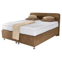 Boxspringbett, braun, B:130cm L:212cm, Bezug Kaltschaum-Topper: mit Klimafaser versteppt, 100% Polyester;Bezug untere Box und Kopfteil: wahlweise hochwertiger Microvelour (100% Polyester), feiner Strukturstoff (100% Polyester) oder Kunstleder;Bezug Obermatratze: 100% Polyester, Bezug abnehm- und waschbar bis 60C, Westfalia Schlafkomfort, Komplettbetten, Boxspringbett, inkl. Kaltschaum-Topper