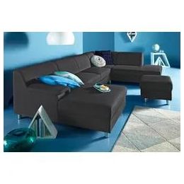 Wohnlandschaft Home Affaire "Jamie, zeitloses Design, fester Sitzkomfort, viel Platz, U-Form", schwarz, B:308cm H:72cm T:80cm, Sofas, Wohnlandschaft, wahlweise mit Bettfunktion