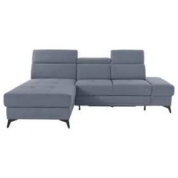 Ecksofa Home Affaire "Cardiz L-Form", blau (blaugrau), B:246cm H:83cm T:173cm, Webstoff (100% Polyester);Luxus-Microfaser Paris (90% Polyester/10% Polyamid);Struktur fein (100% Polyester);Samtoptik (100% Polyester), Sofas, Ecksofa, inkl.Kopfteilverstellung und Federkern wahlweise mit Bettfunktion